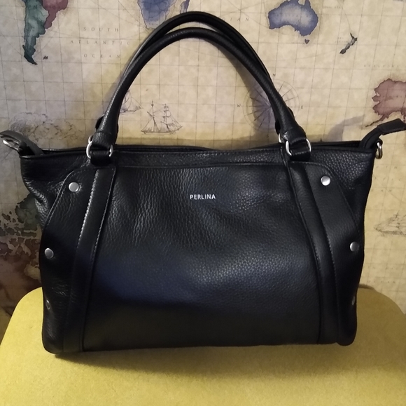 Perlina Black Leather Purse